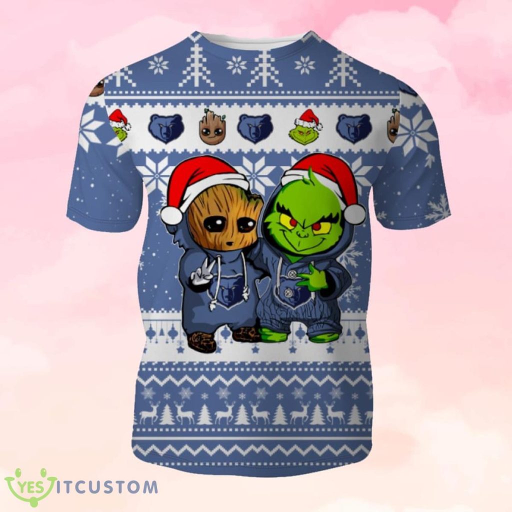 Memphis Grizzlies Baby Groot And Grinch Ugly Christmas 3D T-Shirts ...