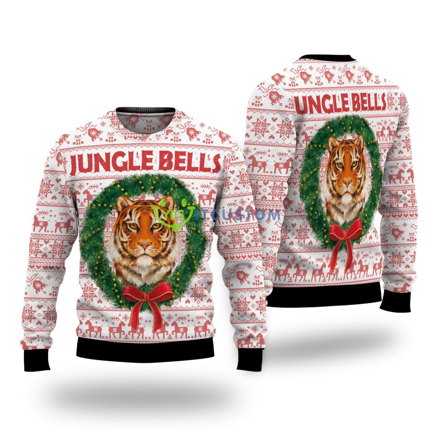 Tiger Jungle Bells Ugly Christmas Holiday Sweater - YesItCustom
