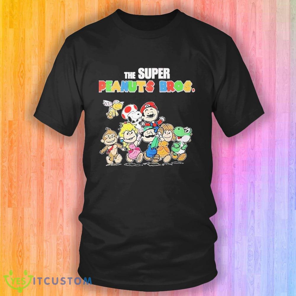 The Super Peanuts Bros Super Mario Characters Graphics Black T Shirts ...