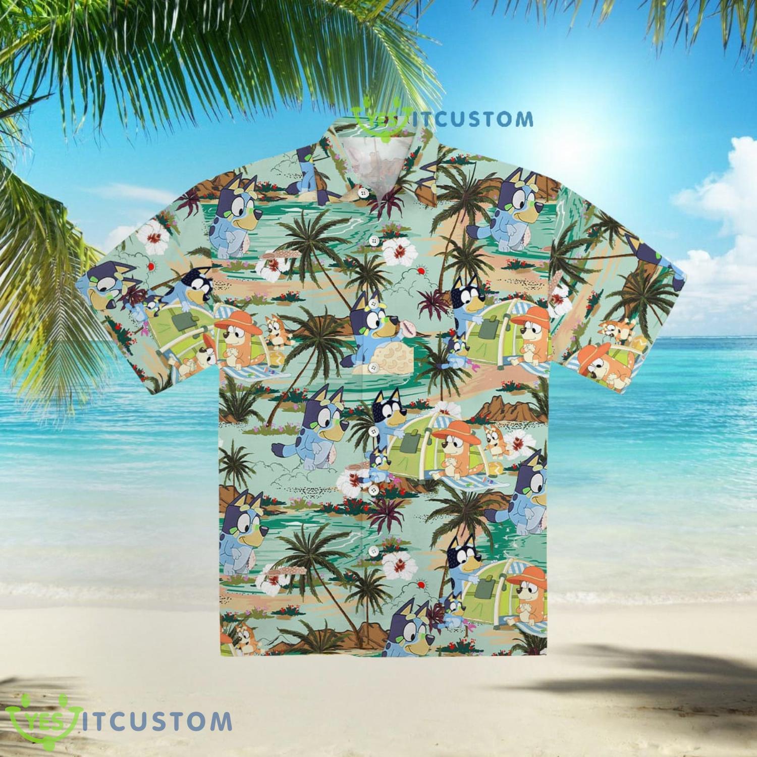 Bluey Family Summer Vacation Beach Short Sleeve Hawaiian Shirt ...