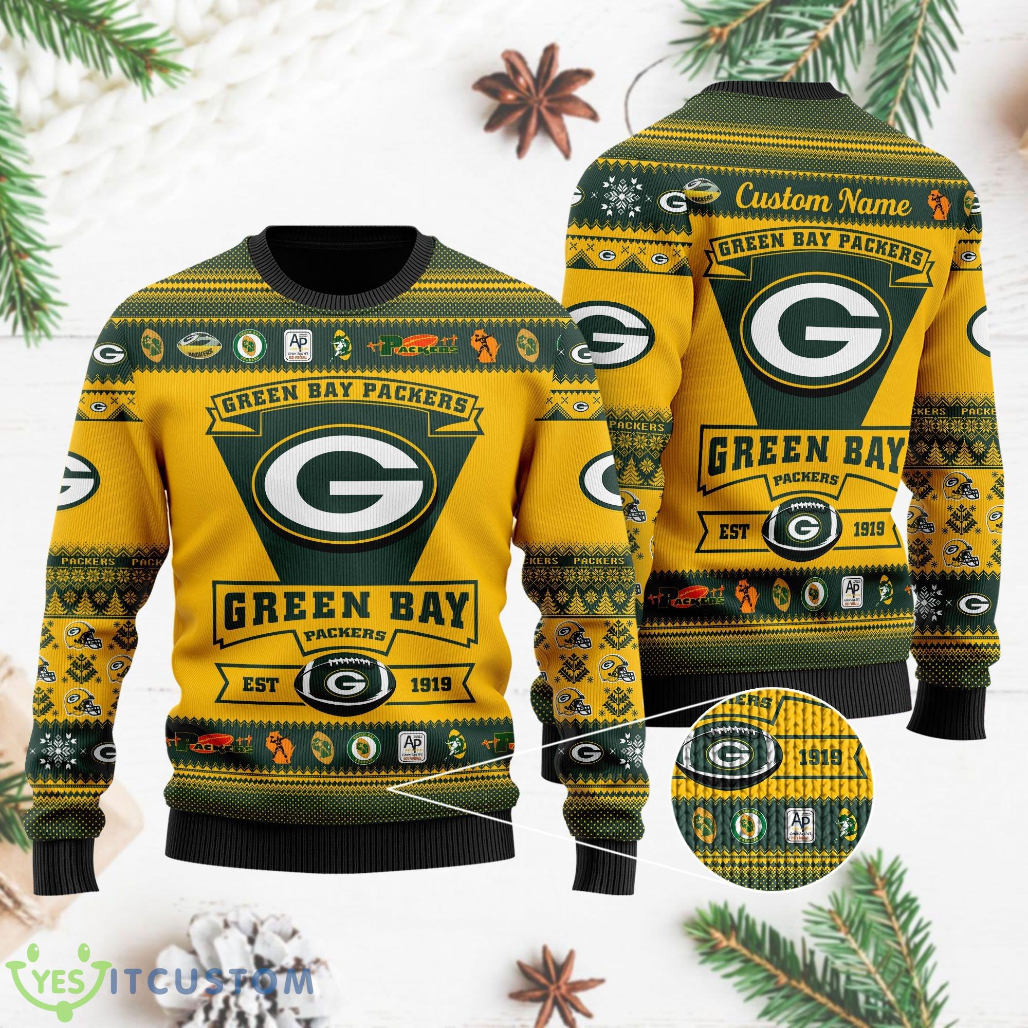 Green Bay Packers Football Team Logo Personalized Name Sweater Gift For ...