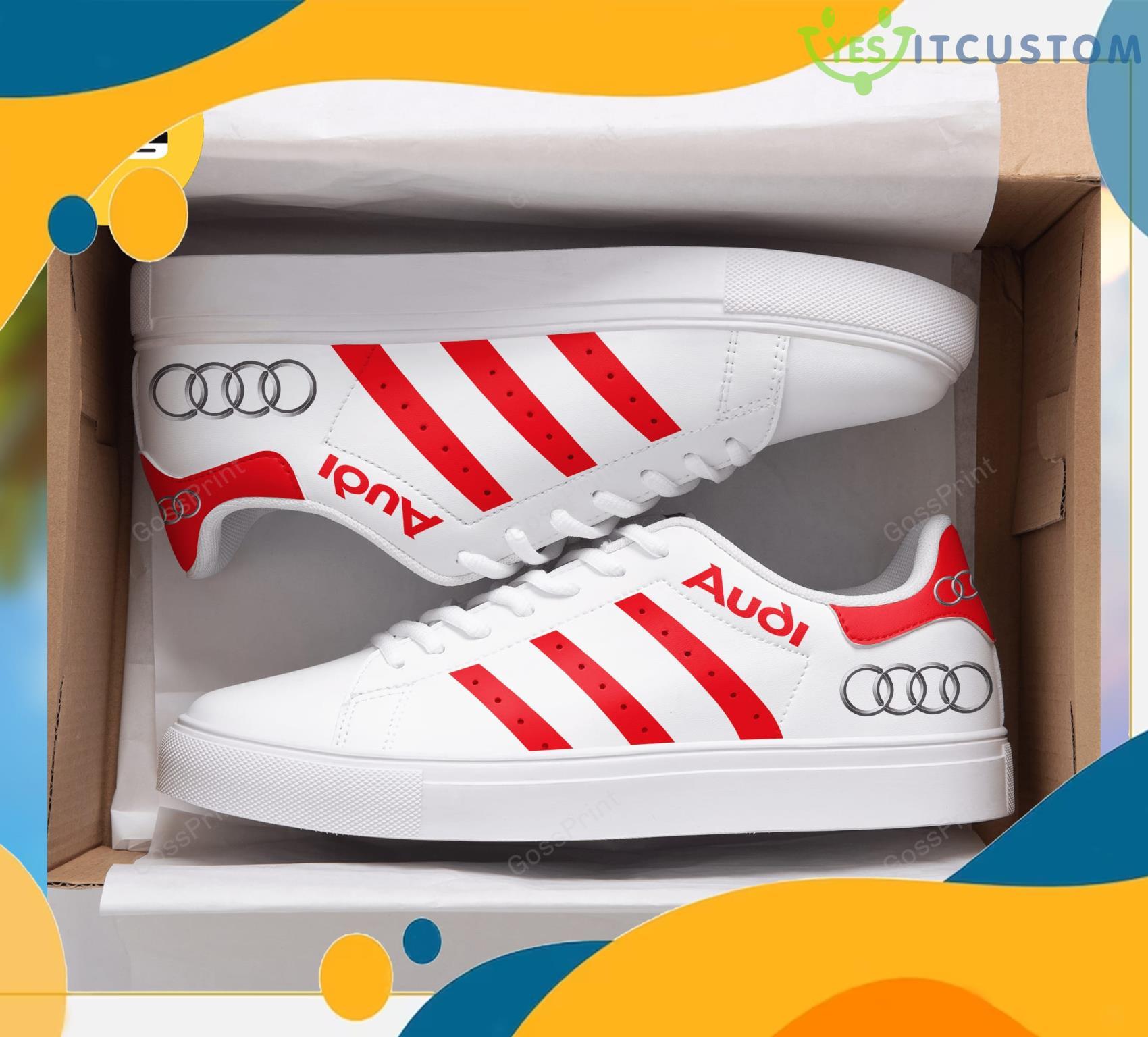 Audi AOP Skate Shoes Special Gift For Fan White Red Line - YesItCustom