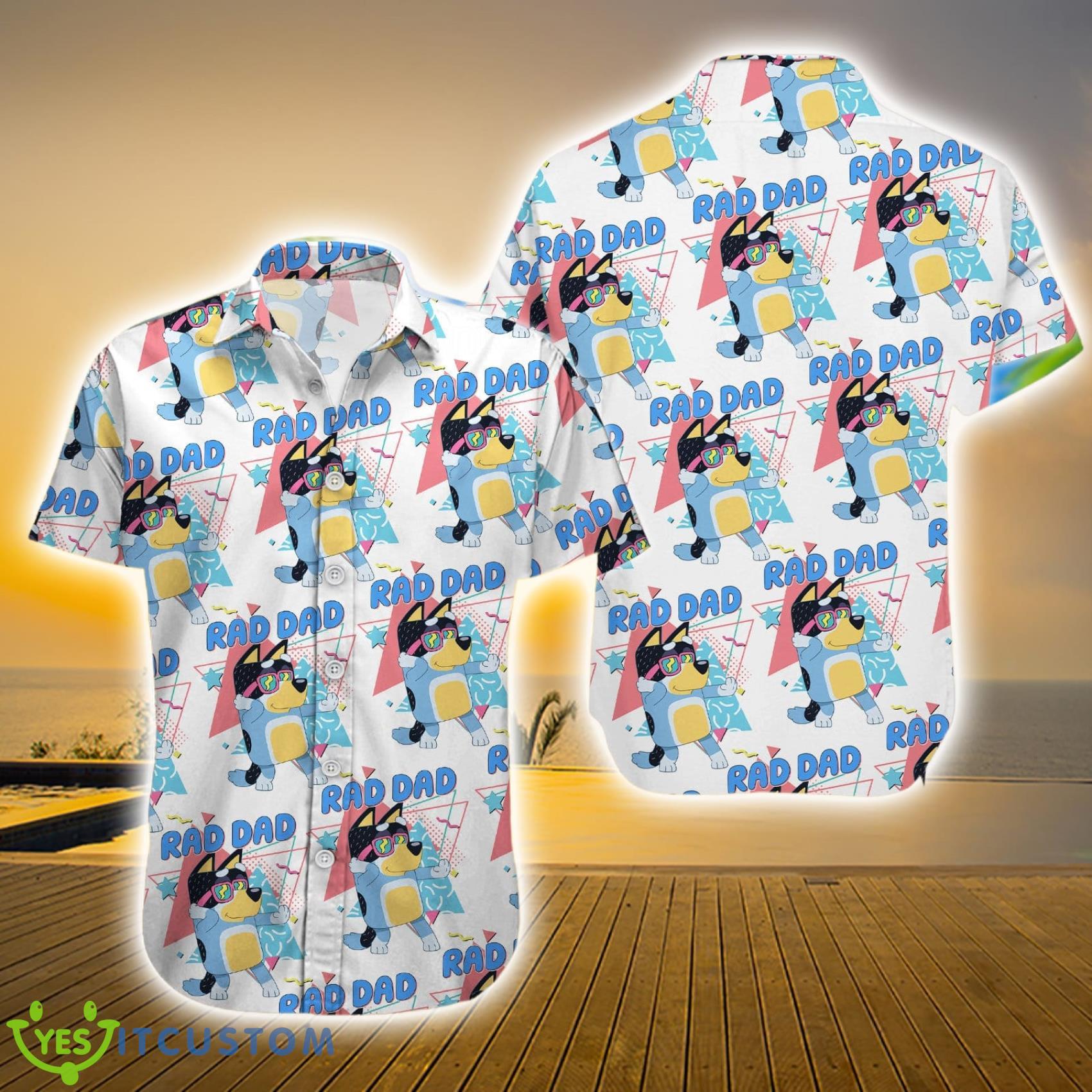 Bluey Rad Dad AOP Trending Hawaiian Shirt Bluey Dad Button Bluey And ...