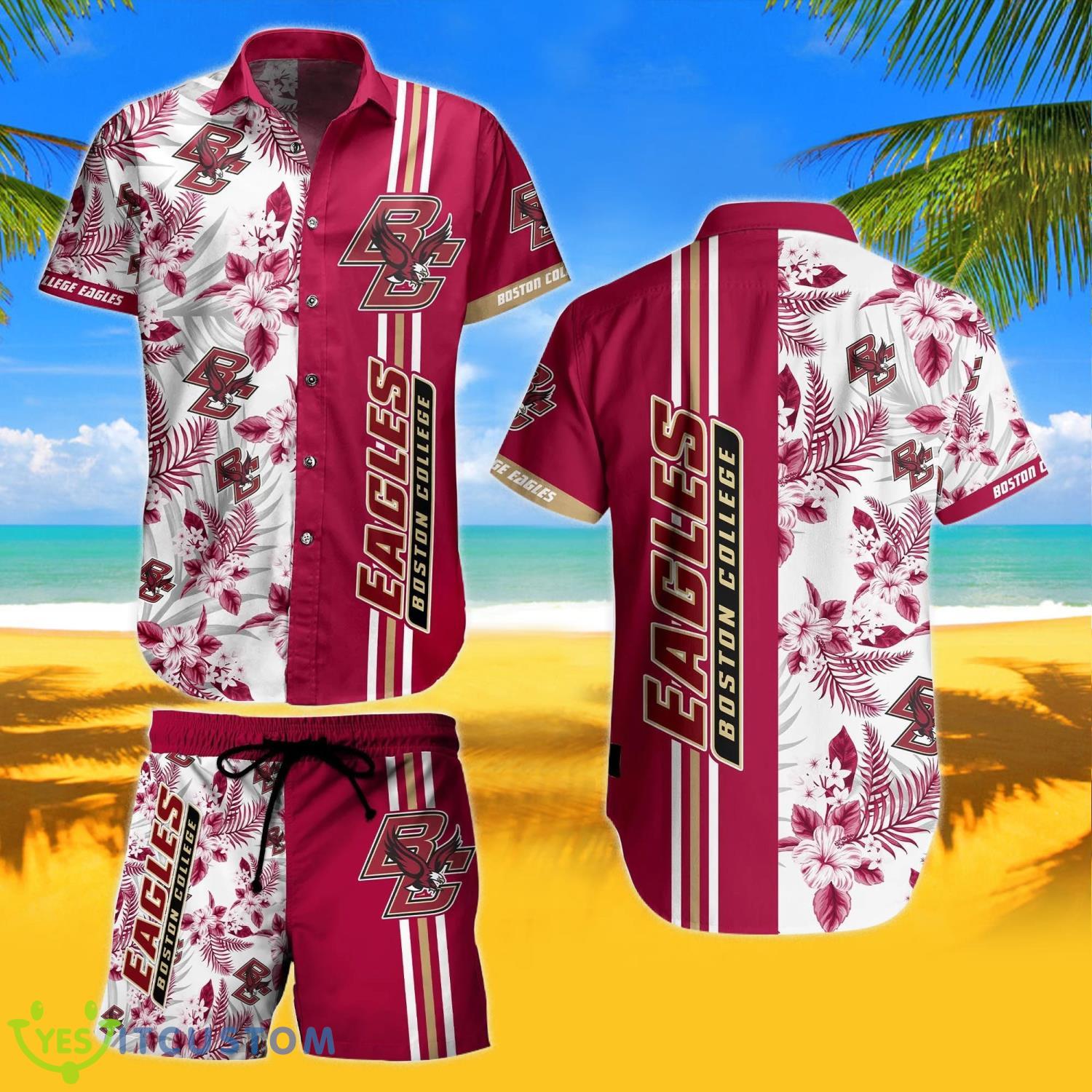 Boston College Eagles 3D Printed Tropical Flower Hawaiian Shirt And ...