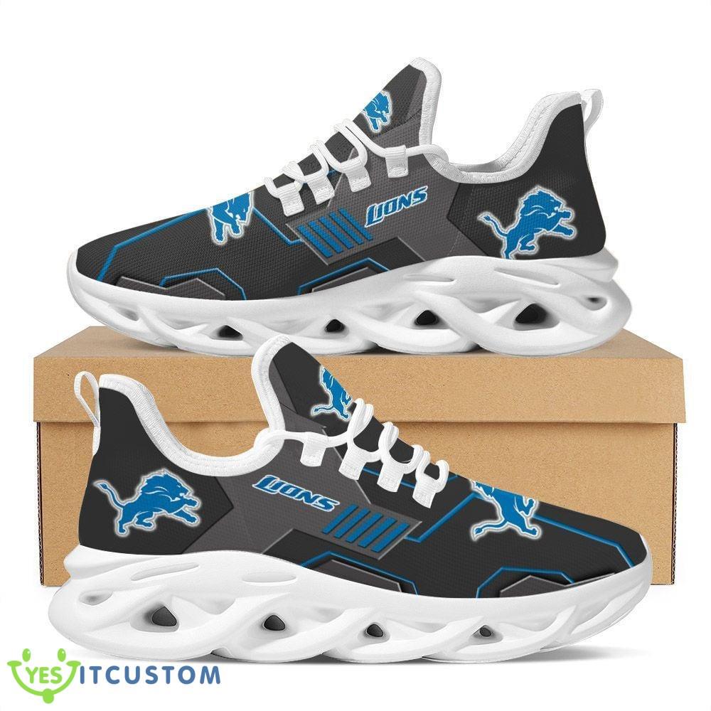 Detroit Lions Logo In Black Custom Name Max Soul Shoes - YesItCustom