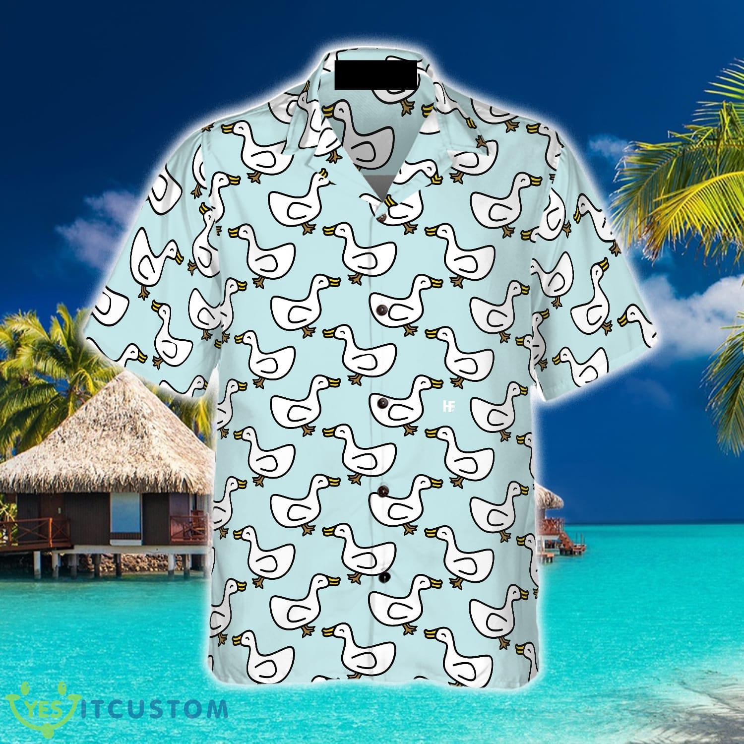 White Duck Cartoon In Blue Hawaiian Shirt Idea Summer Gift For Men And ...