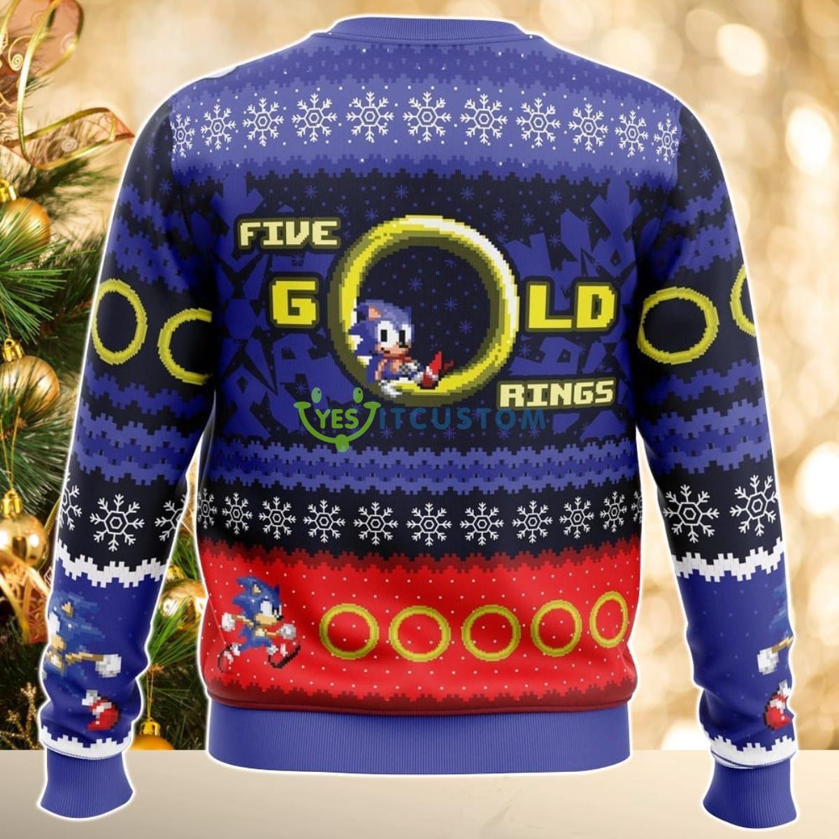 5 Gold Rings Sonic The Hedgehog AOP Christmas Sweater - YesItCustom