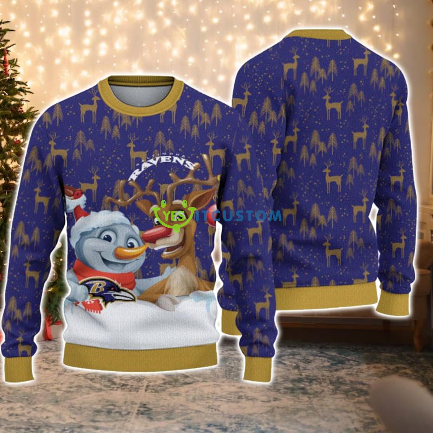 Baltimore Ravens Snowman Reindeer Christmas Gift Ugly Christmas Sweater ...