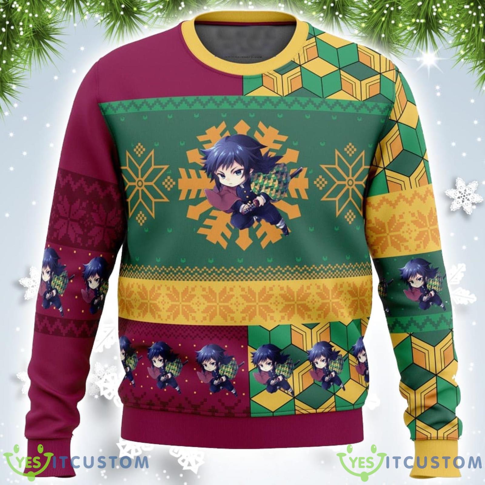 Chibi Christmas Giyu Tomioka Demon Slayer Xmas Ugly Christmas Sweater ...