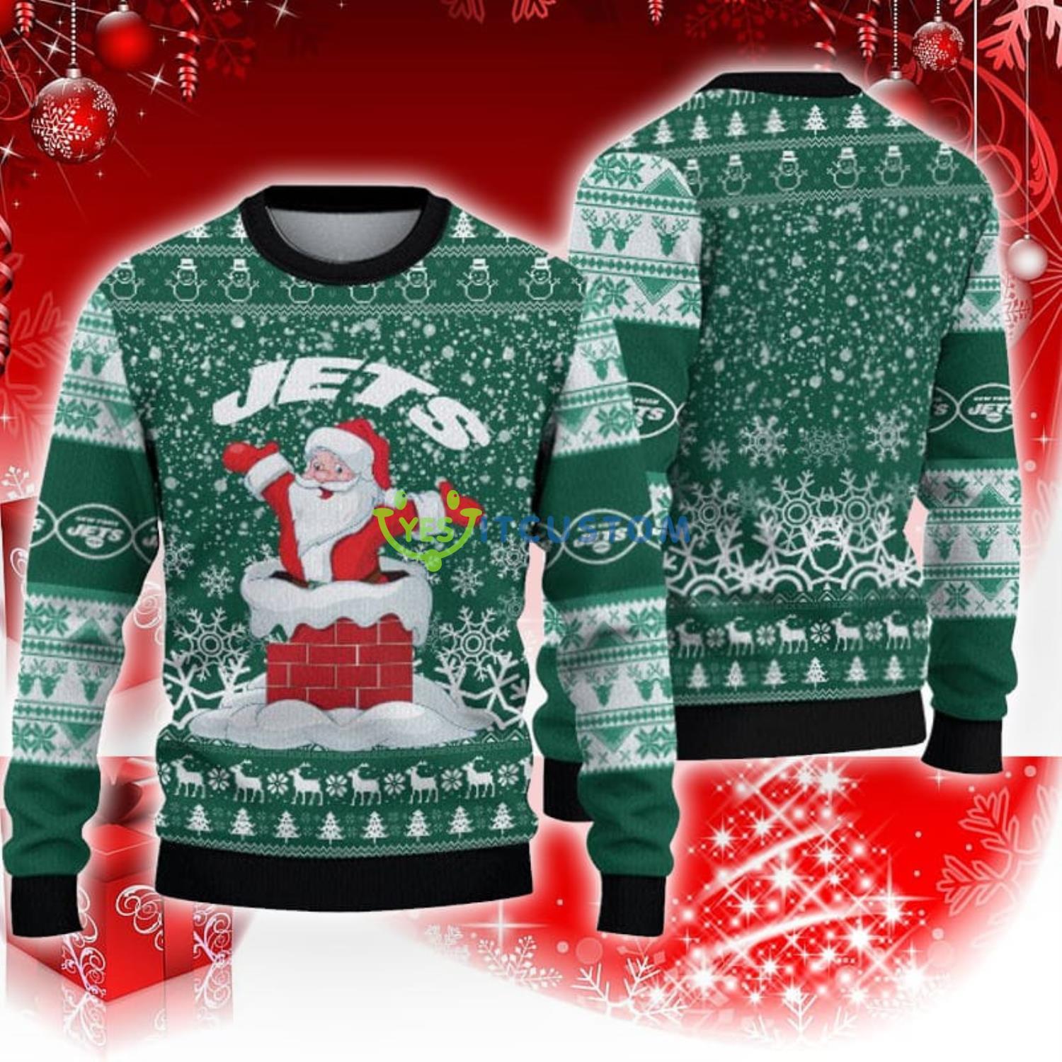 New York Jets Christmas Funny Santa Claus Pattern Uly Christmas Sweater ...
