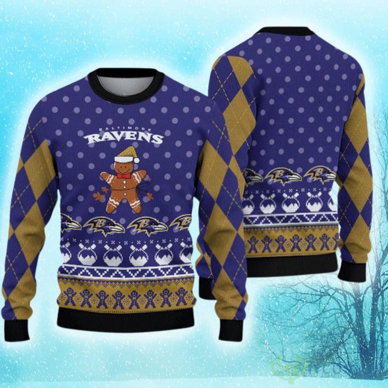 Baltimore Ravens Christmas Gingerbread Man Limited Edition Ugly Sweater ...