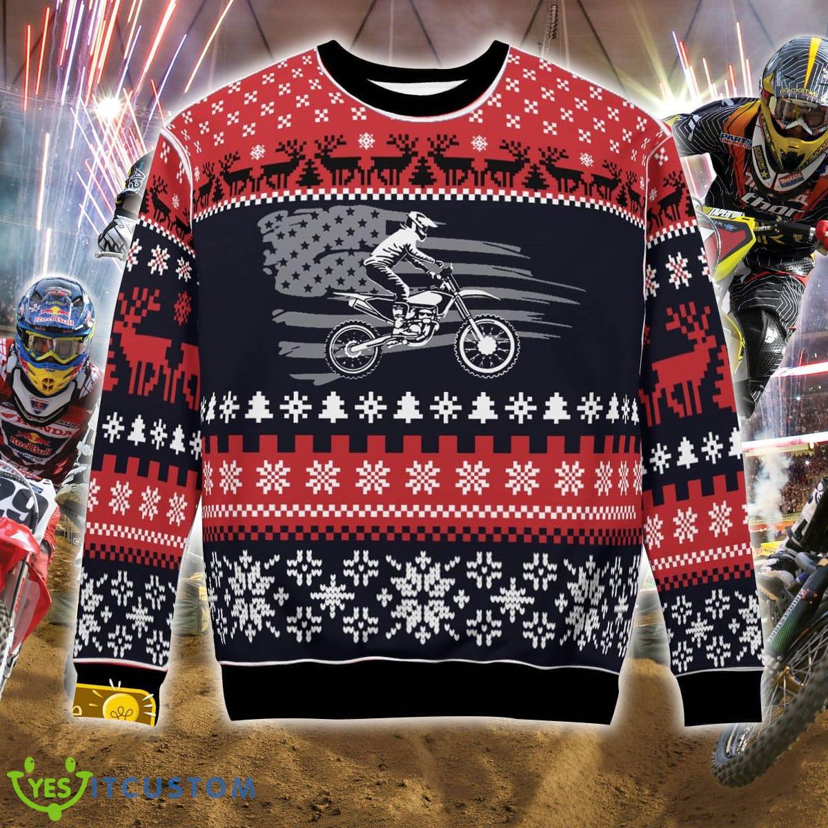 Christmas Motocross rider Knitted Design Black Christmas Sweater Custom ...