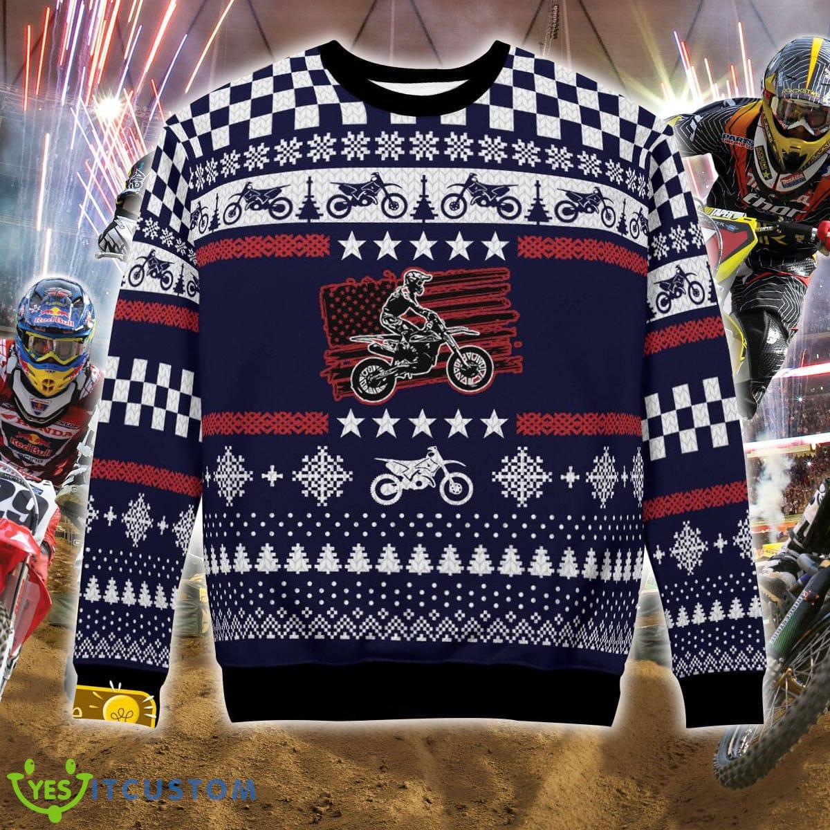 Christmas Motocross rider Knitted Free Black Christmas Sweater Custom ...