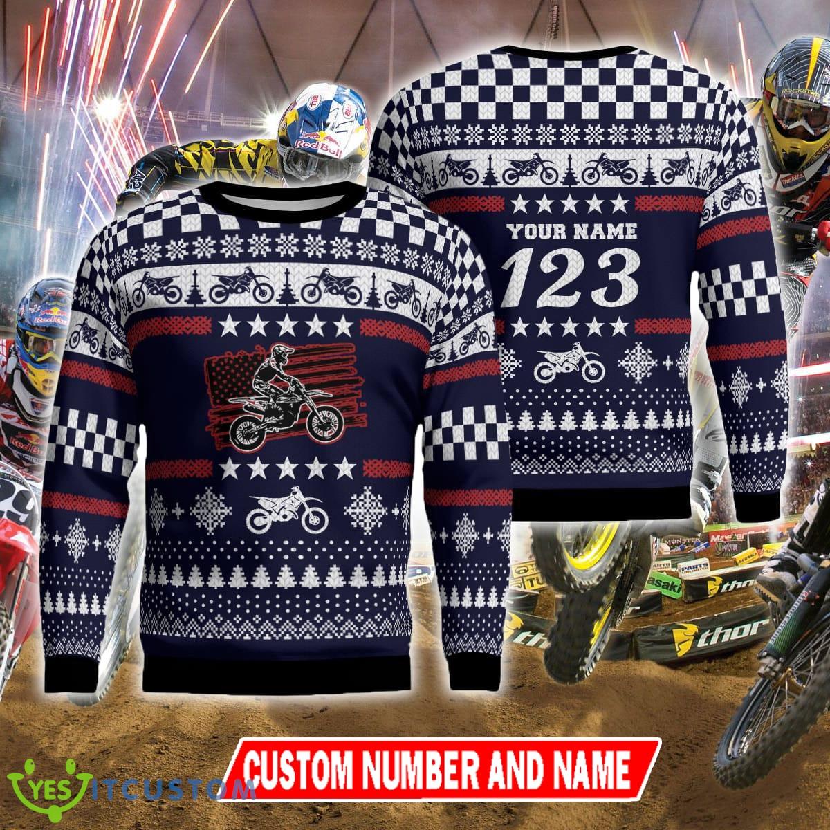 Christmas Motocross rider Knitted Free Black Christmas Sweater Custom ...