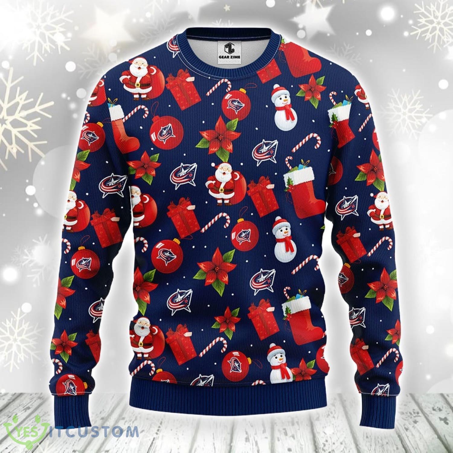Columbus Blue Jackets Santa Claus Snowman Ugly Christmas Sweater For ...
