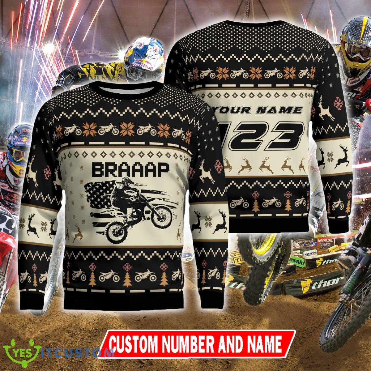 Custom Number And Name Xmas Motocross rider Race Ugly Christmas Sweater ...