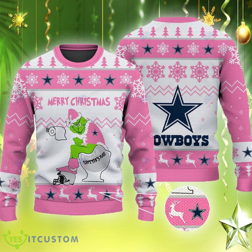 Dallas Cowboys Grinch Shitter's Full Toilet Ugly Christmas Pink Sweater ...