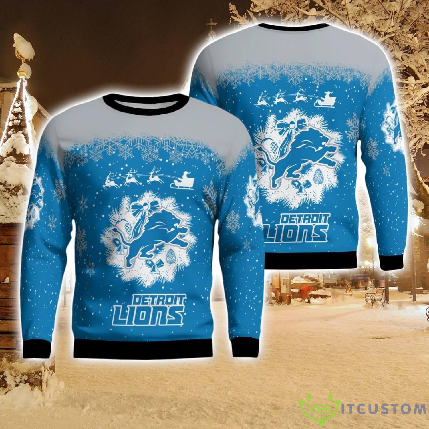 Detroit Lions Santa sleigh driving reindeer Pattern Ugly Christmas ...