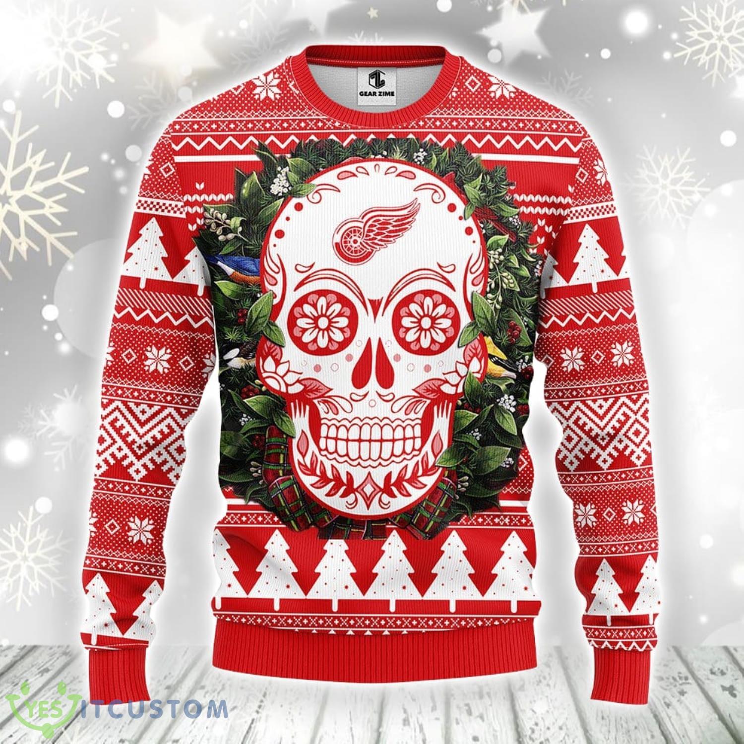 Detroit Red Wings Skull Flower Ugly Ugly Christmas Sweater For Sport ...