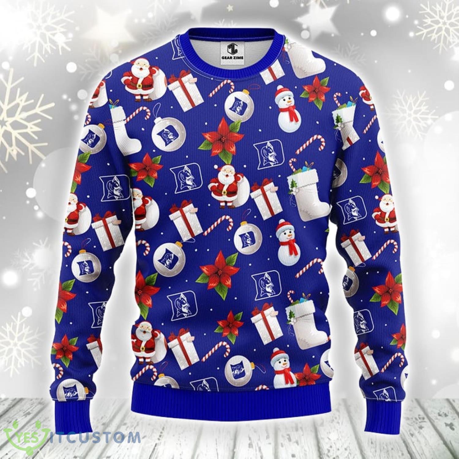Duke Blue Devils Santa Claus Snowman Ugly Christmas Sweater For Sport ...