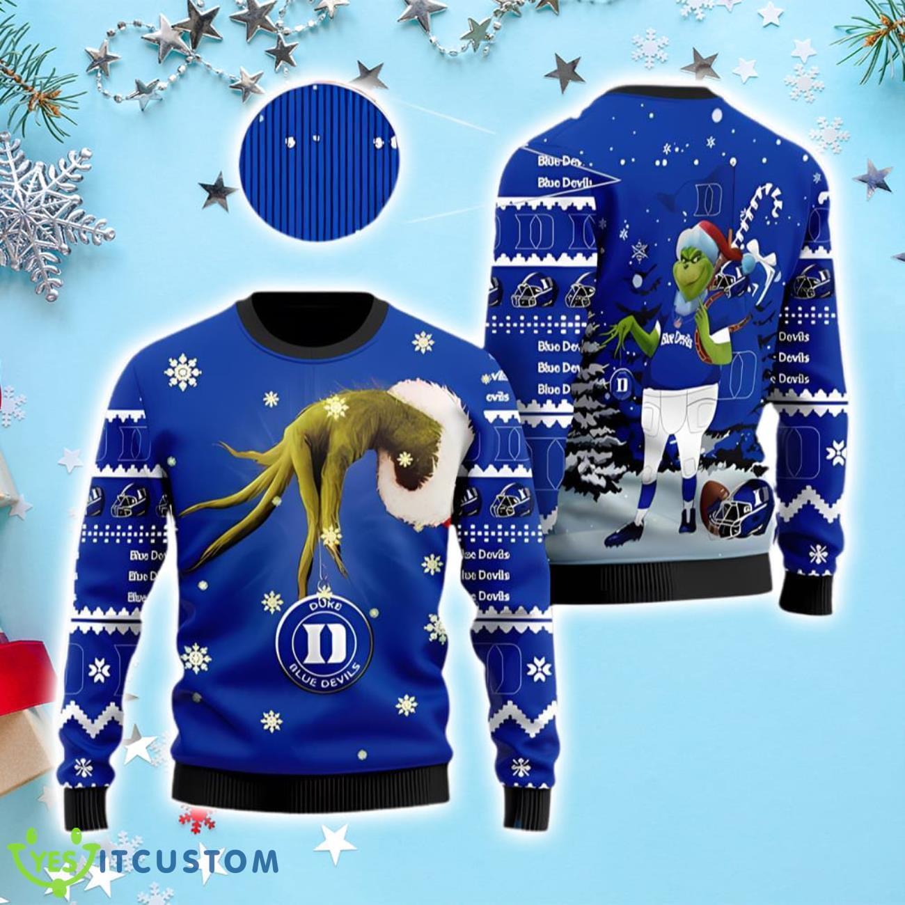 Duke Blue Devils Team Grinch Ugly Christmas 3D Sweater - YesItCustom