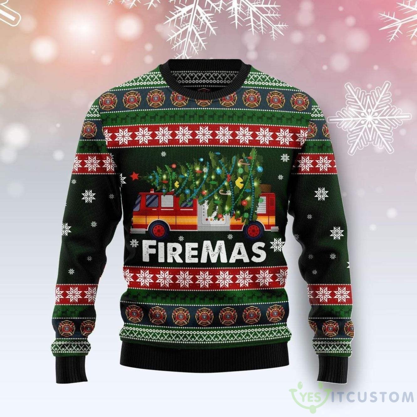 Firefighter Firemas Fire Truck Ugly Christmas Sweater - YesItCustom