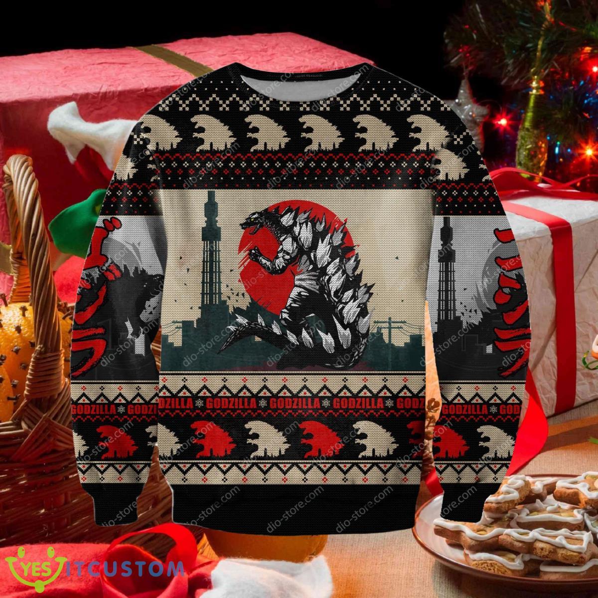 Godzilla Knitting Pattern 3D Print Ugly Christmas Sweater Special Gift ...