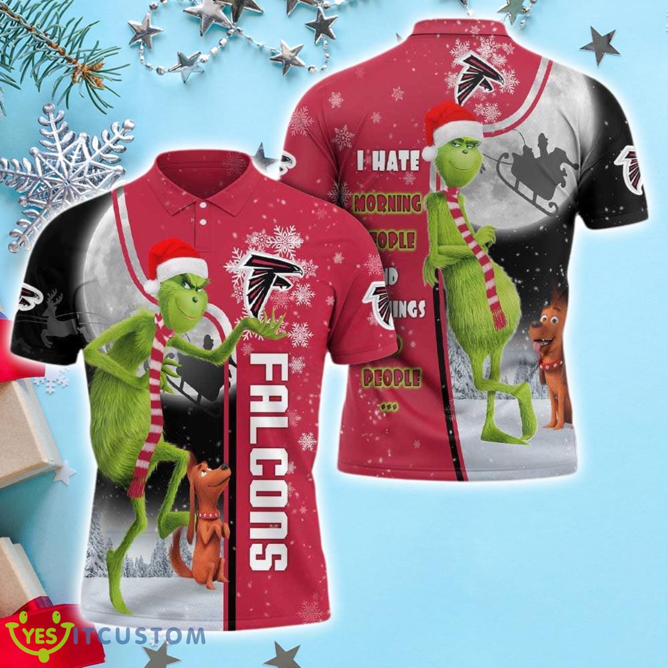 Grinch Stole Christmas Atlanta Falcons Nfl I Hate Morning People Polo ...