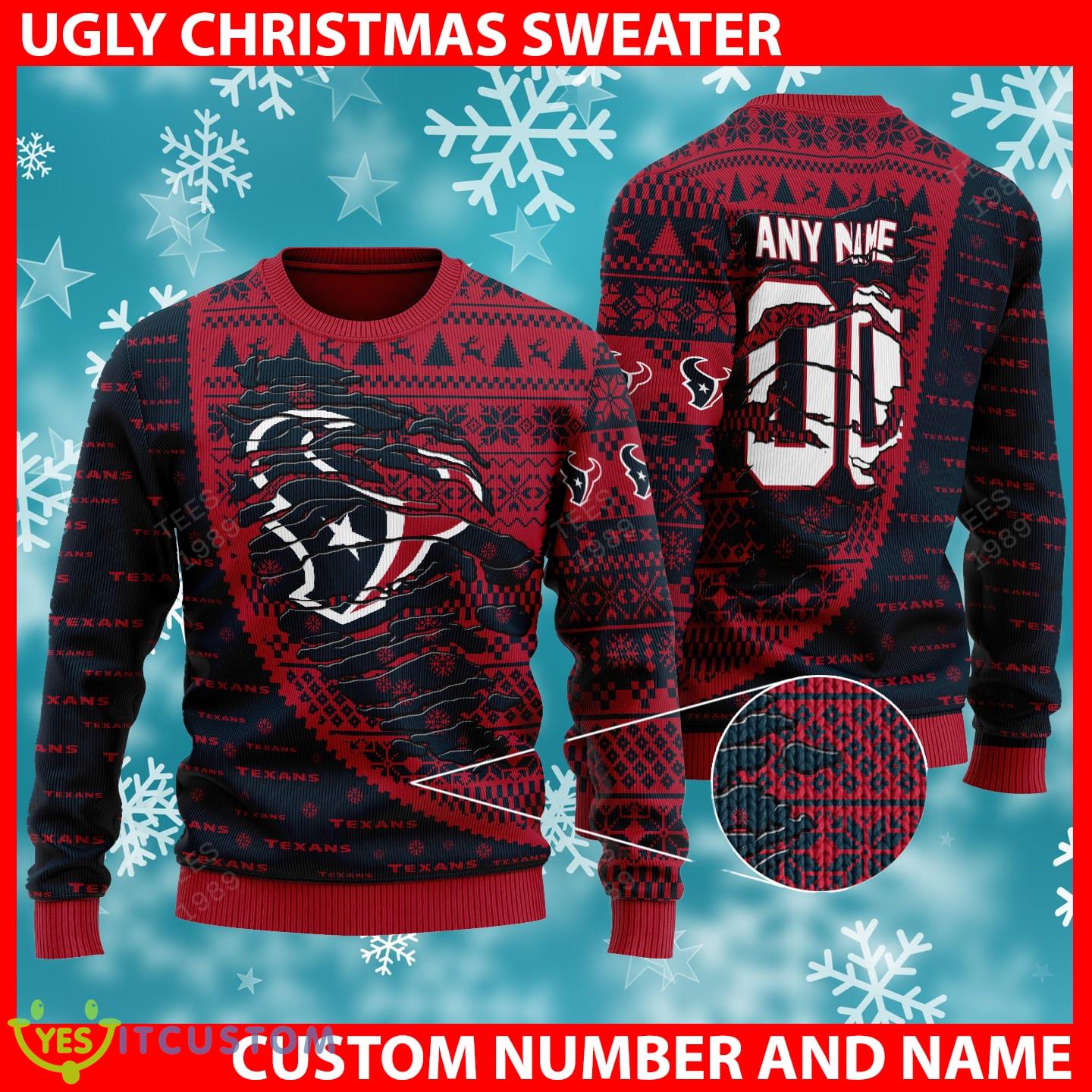 Houston Texans NFL Christmas Snow Reindeer Ugly Xmas Sweater Custom ...