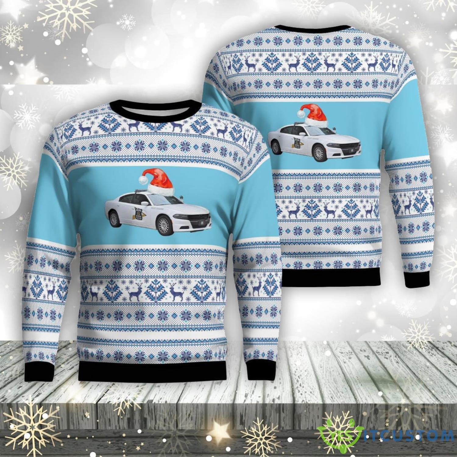 Indiana State Police Dodge Charger Christmas AOP Ugly Sweater Christmas ...