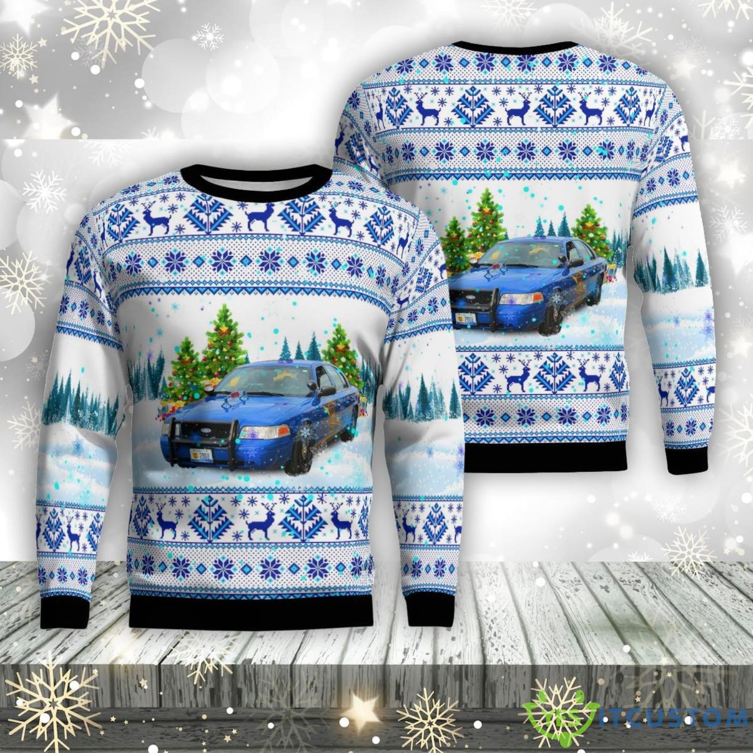 Michigan State Police Ford Crown Victoria AOP Ugly Sweater Christmas ...