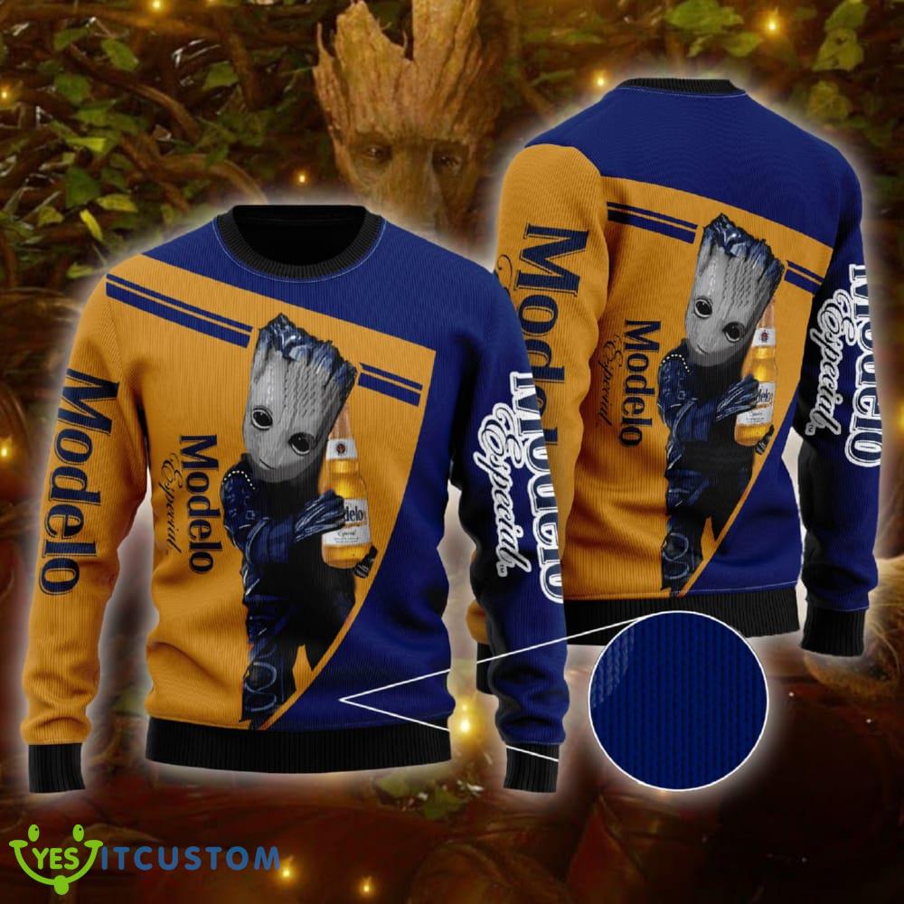 Modelo Beer And Baby Groot Cute Christmas Ugly Sweater - YesItCustom