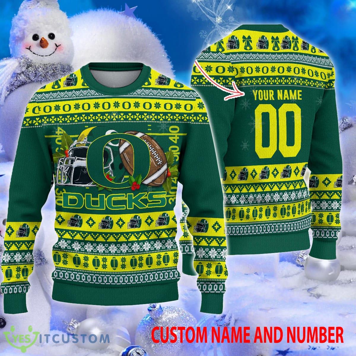 NCAA Merry Christmas Oregon Ducks Helmet Rugby Ball Ugly Sweater Custom ...