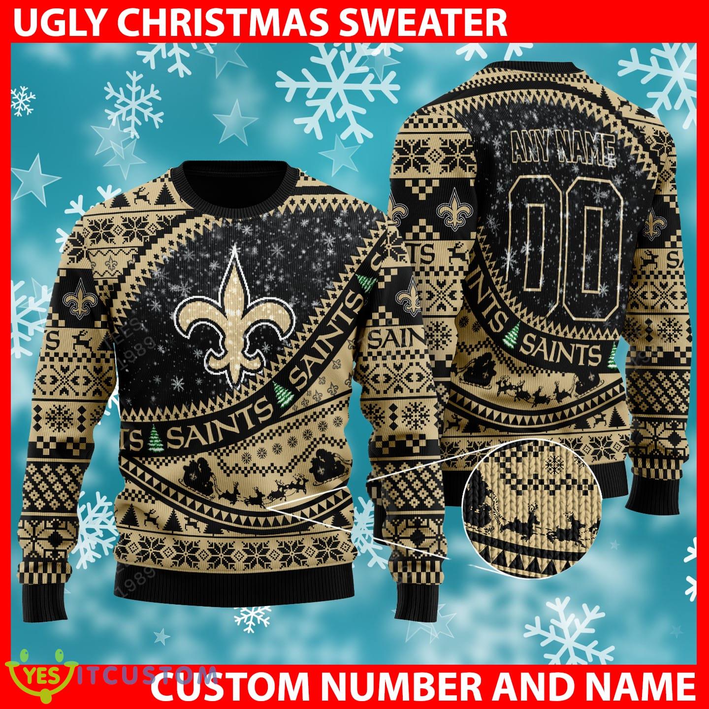 New Orleans Saints NFL Ugly Snow Reindeer Ugly Xmas Sweater Custom ...