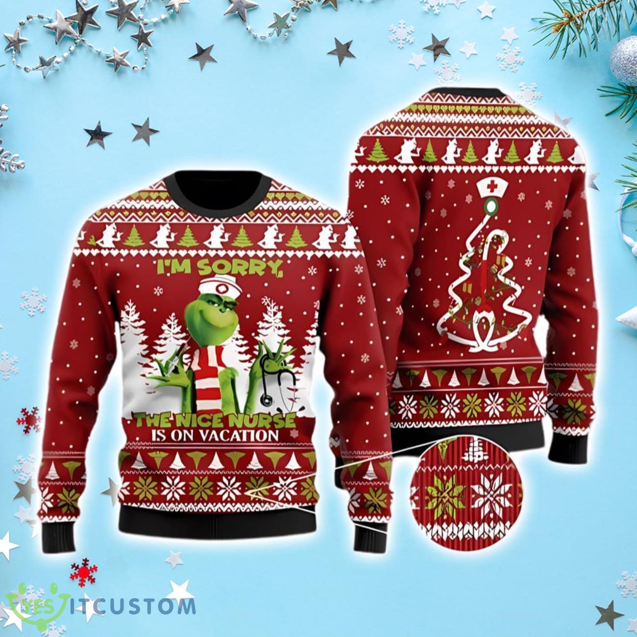 Nurse Red Knitting Pattern Grinch Ugly Christmas Sweater - YesItCustom