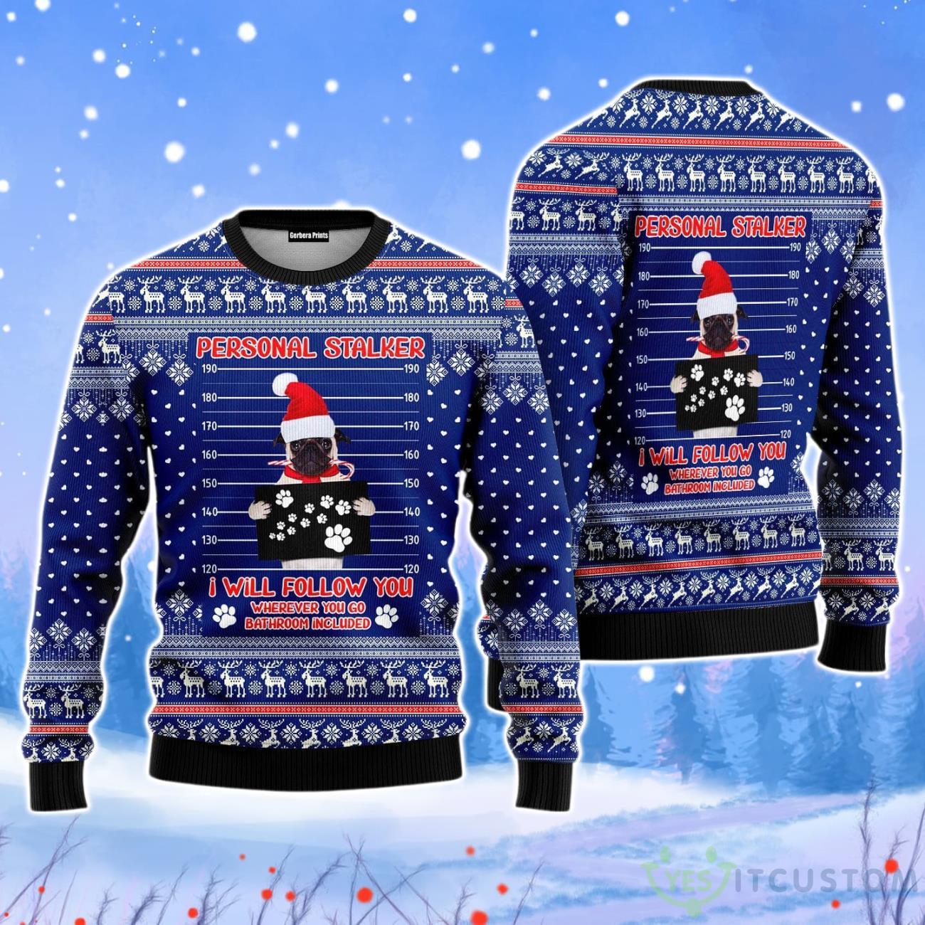 Pug Dog As Santa Claus Personal Stalker Christmas Unisex Ugly Sweater ...