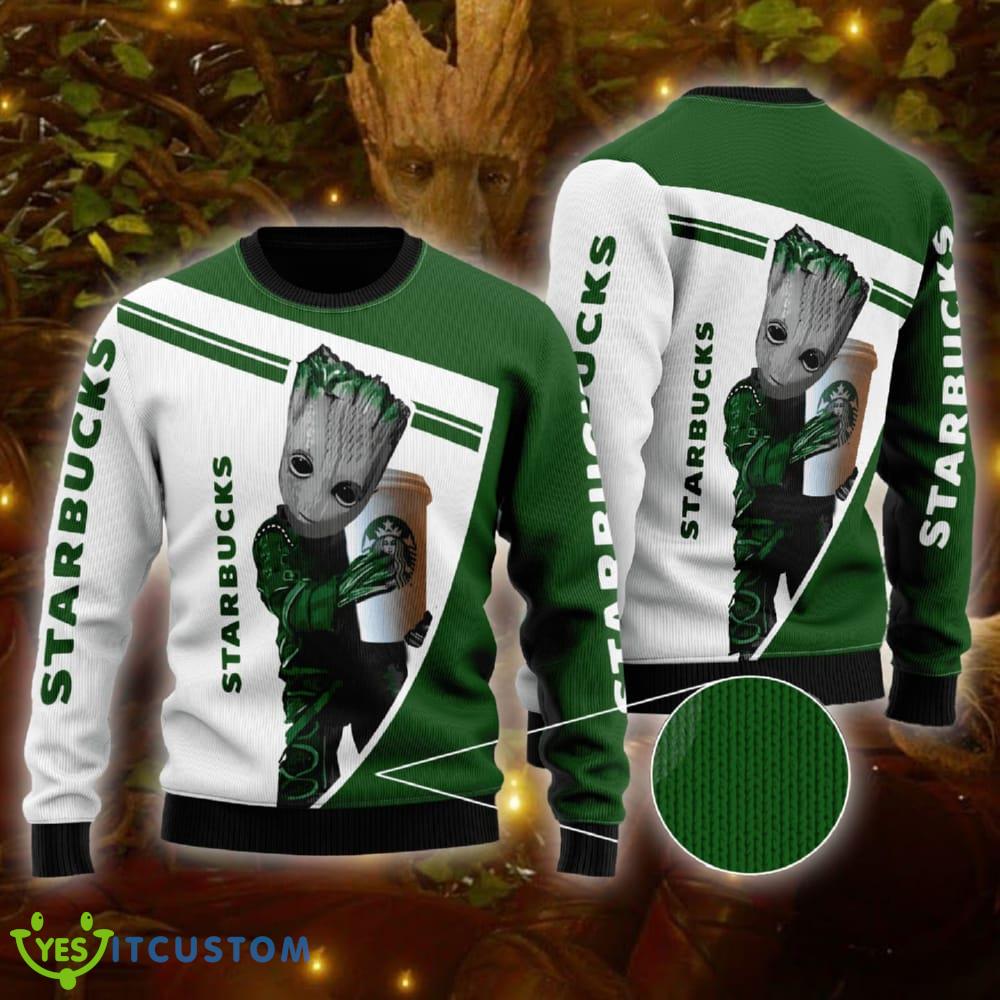 Starbucks And Baby Groot Cute Christmas Ugly Sweater - YesItCustom
