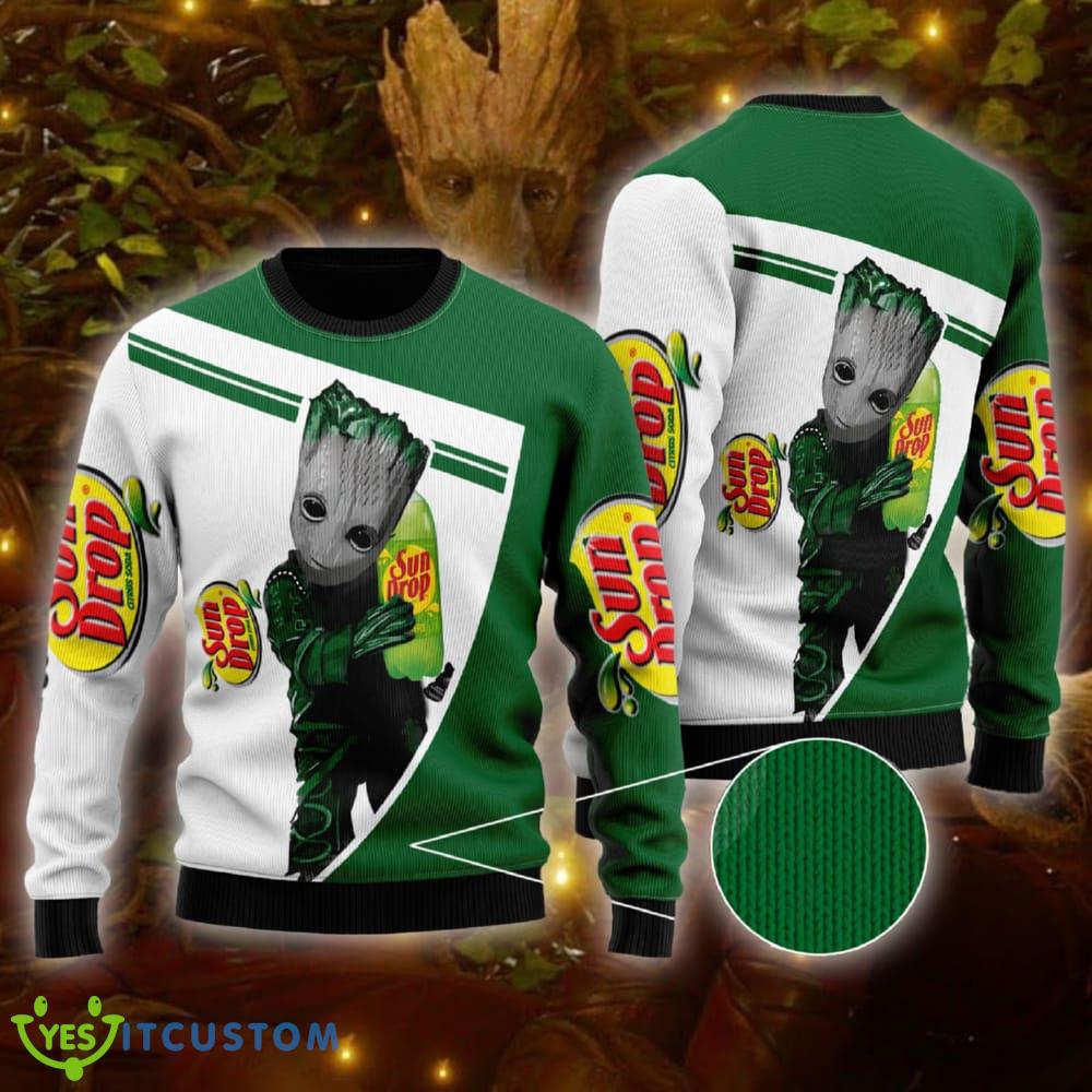 Sun Drop And Baby Groot Cute Christmas Ugly Sweater - YesItCustom