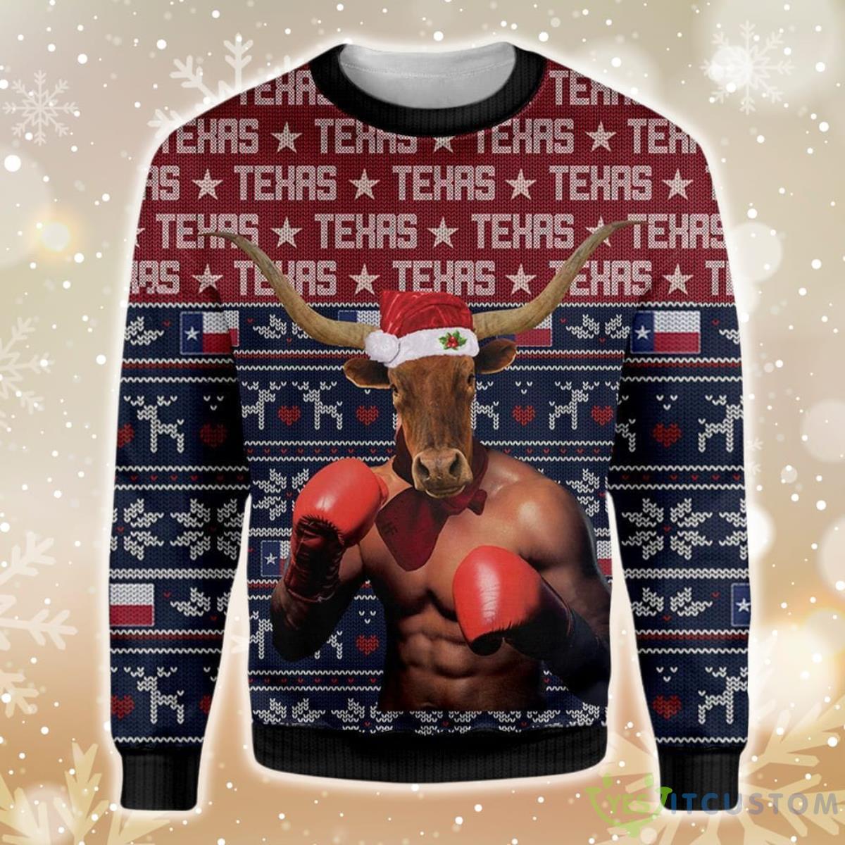 TEXAS BOXING LONGHORN Ugly Christmas Sweater - YesItCustom