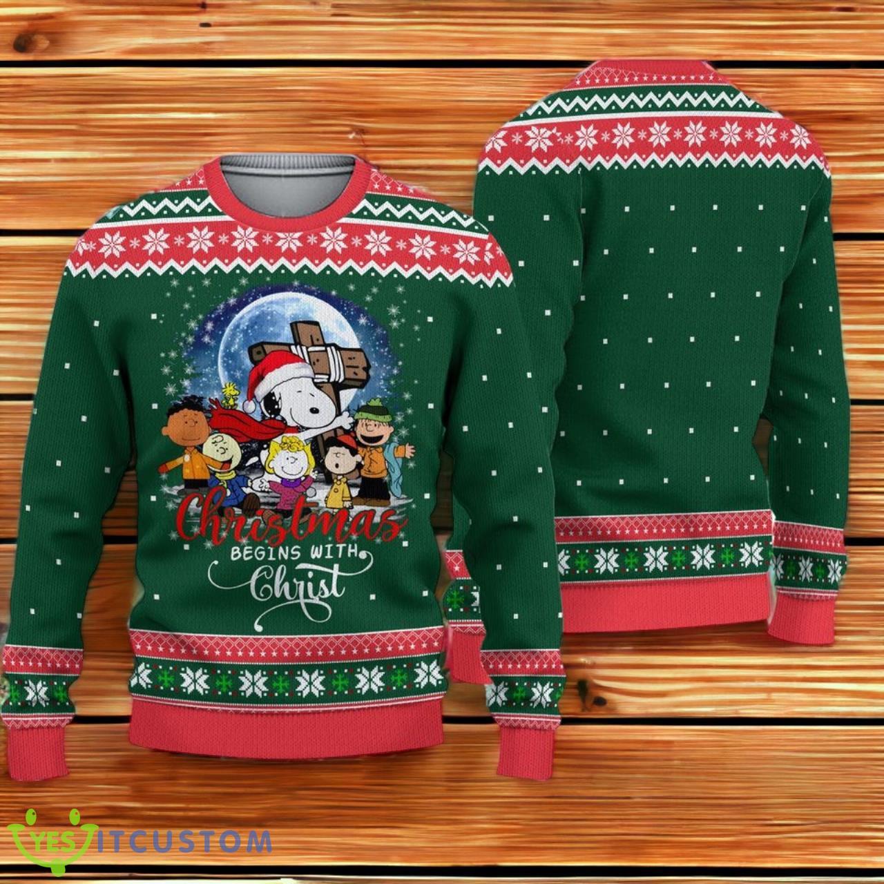 Christmas Begins With Christ Snoopy Jesus Christmas 3D Sweater ...