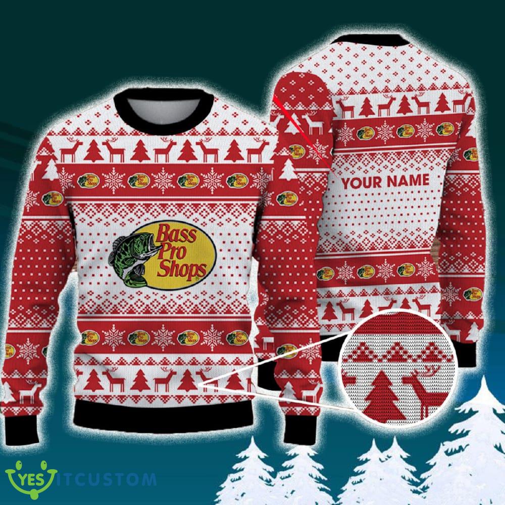 Custom Name bass pro shops Snowflakes Tree Brands Logo Sweater For Men ...