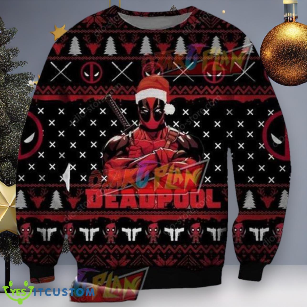 Deadpool Knitting Pattern Christmas Ugly Sweater - YesItCustom