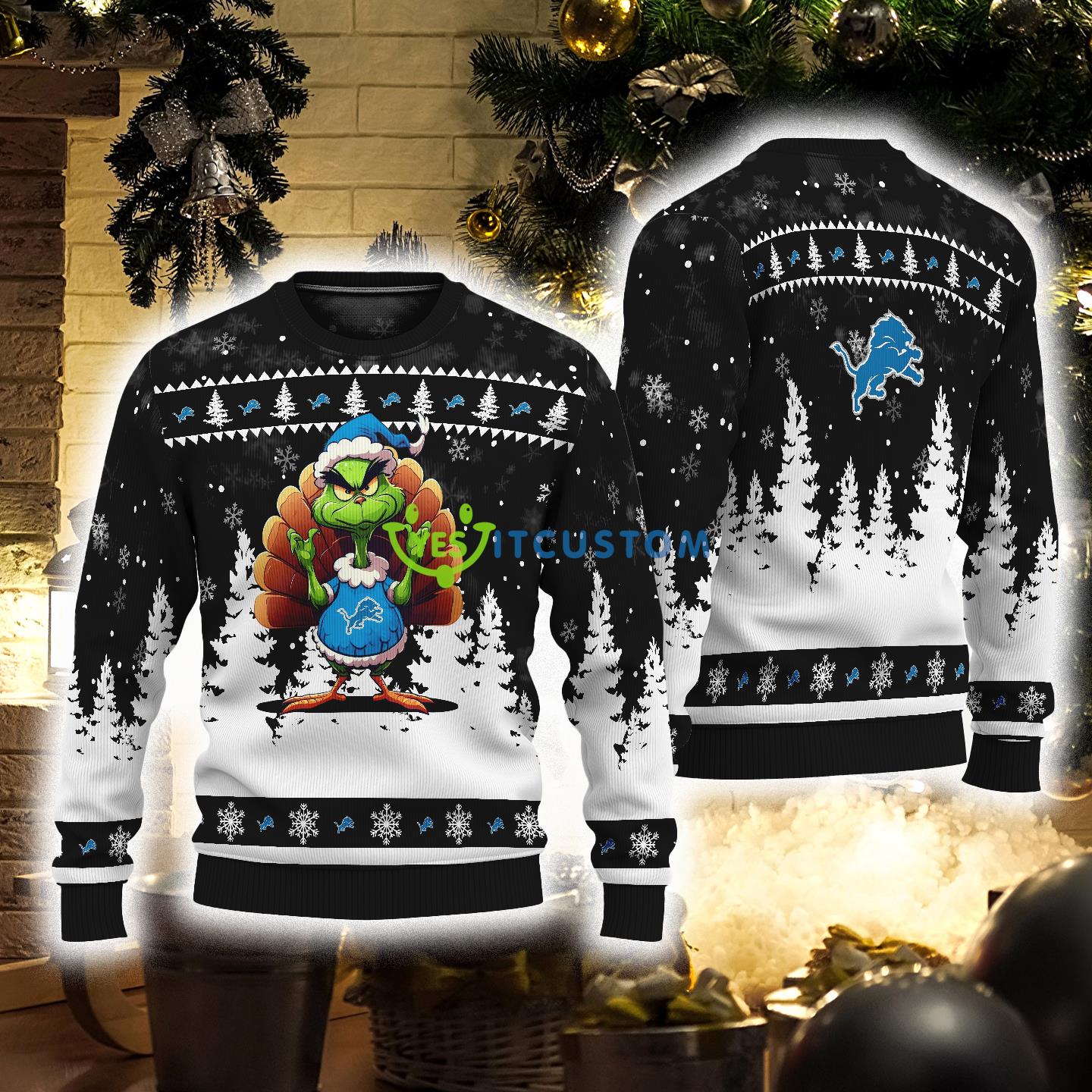 Detroit Lions Black Grinch Turkey Disguise Knitted Christmas Sweater ...