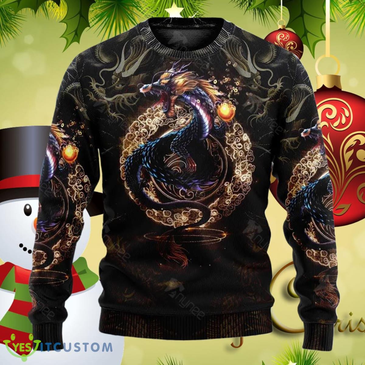 Dragon Golden Japanese Dragon Ugly Christmas Sweater Special Gifts ...