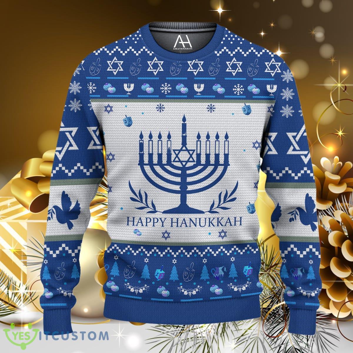 Happy Hanukkah Dark Blue 3D Ugly Sweater Christmas Impressive Gift For ...