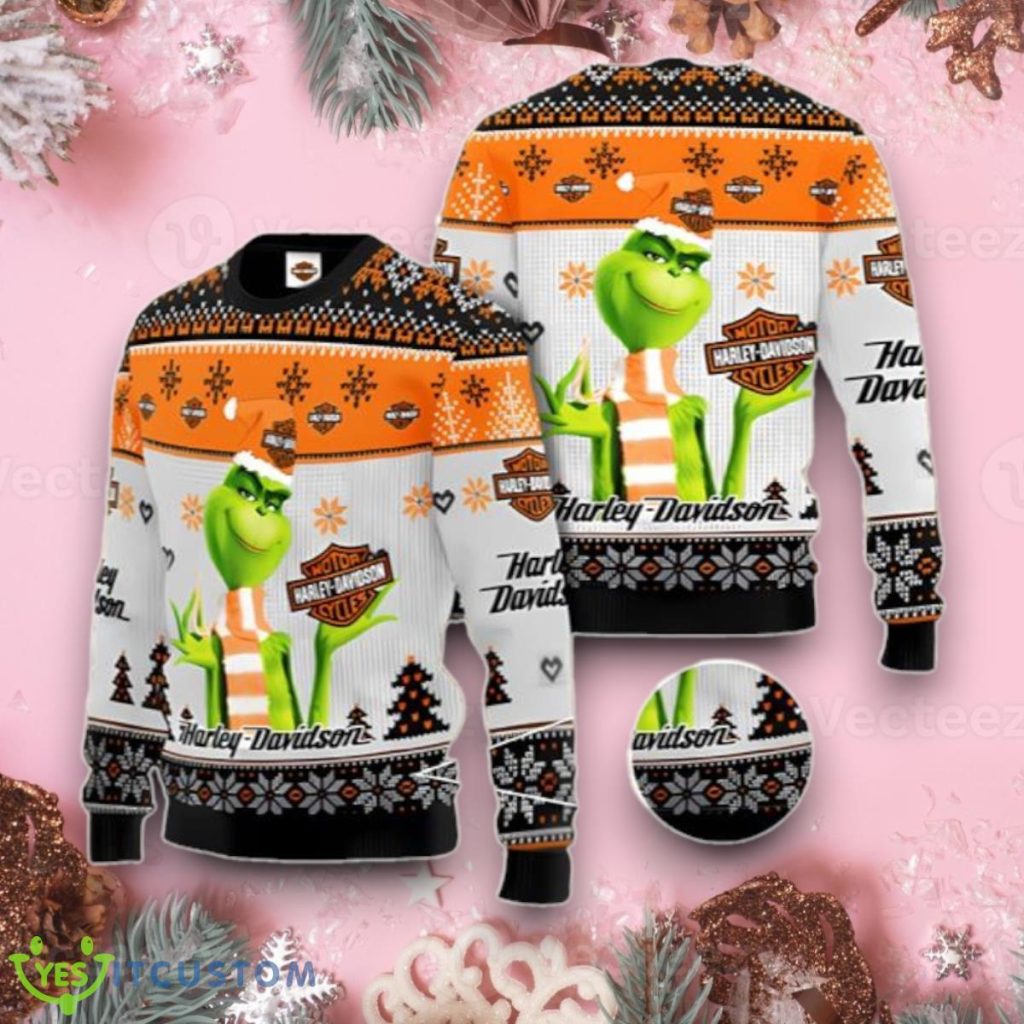 Harley-Davidson Grinch Ugly Christmas Sweater Style Gift - YesItCustom