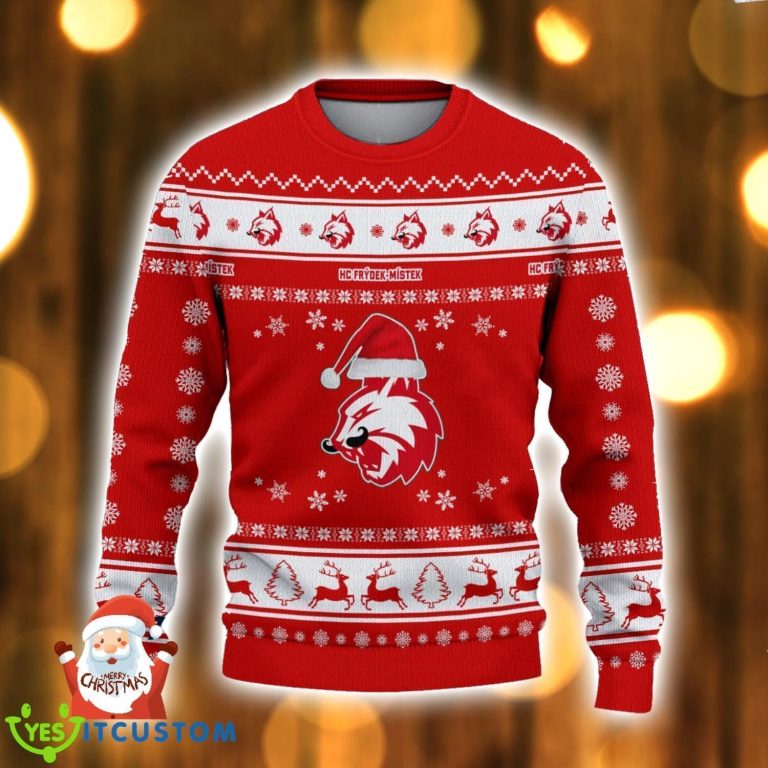 HC Frýdek-Místek Logo Santa Hat 3D Ugly Christmas Sweater Christmas ...