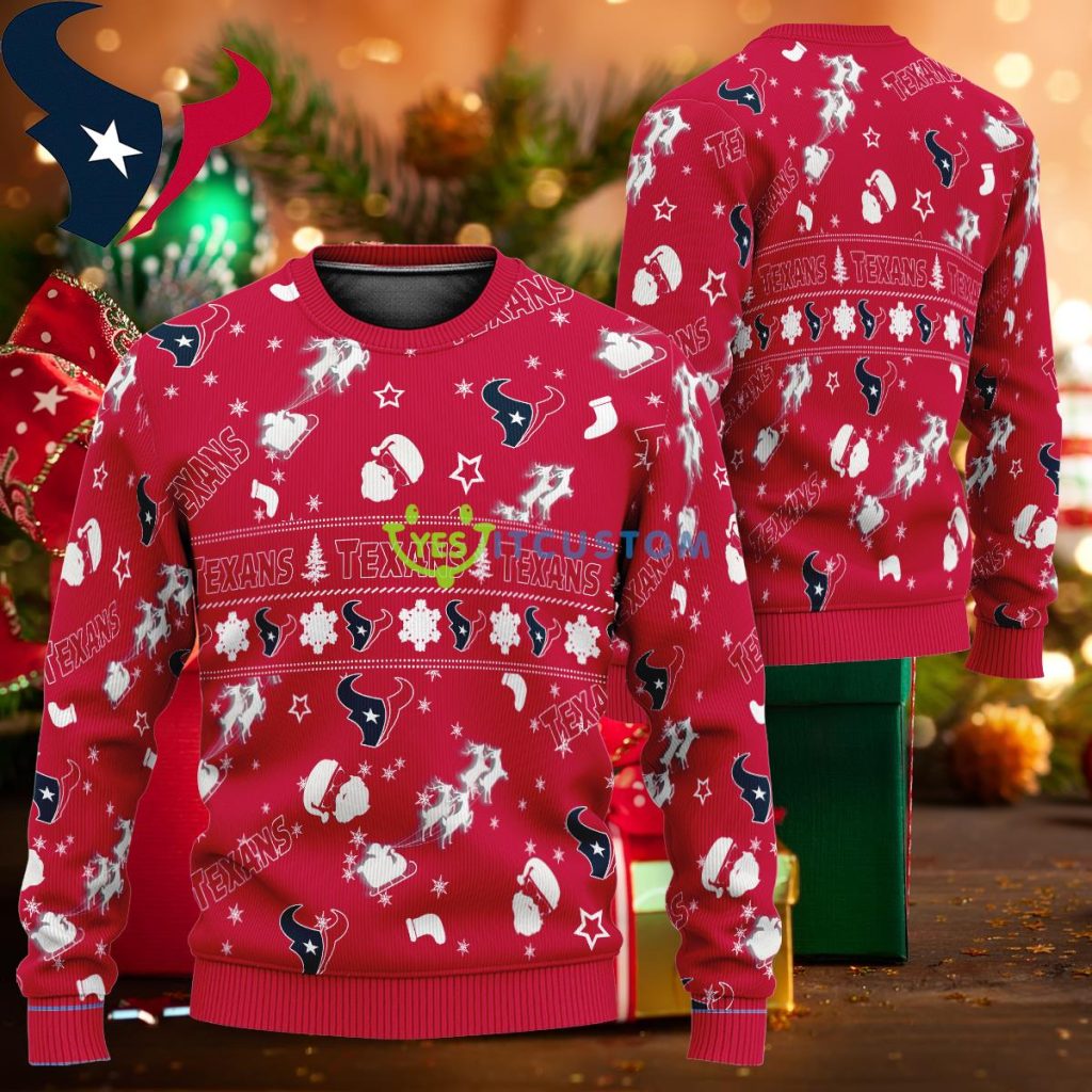 Houston Texans Design Snow Santa Reindeer Ugly Christmas Sweater For ...
