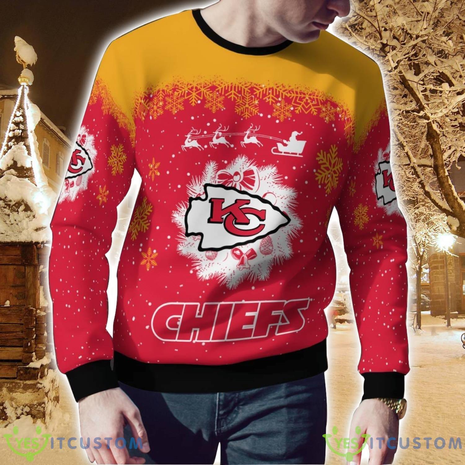 Kansas City Chiefs Santa sleigh driving reindeer Pattern Ugly Christmas ...