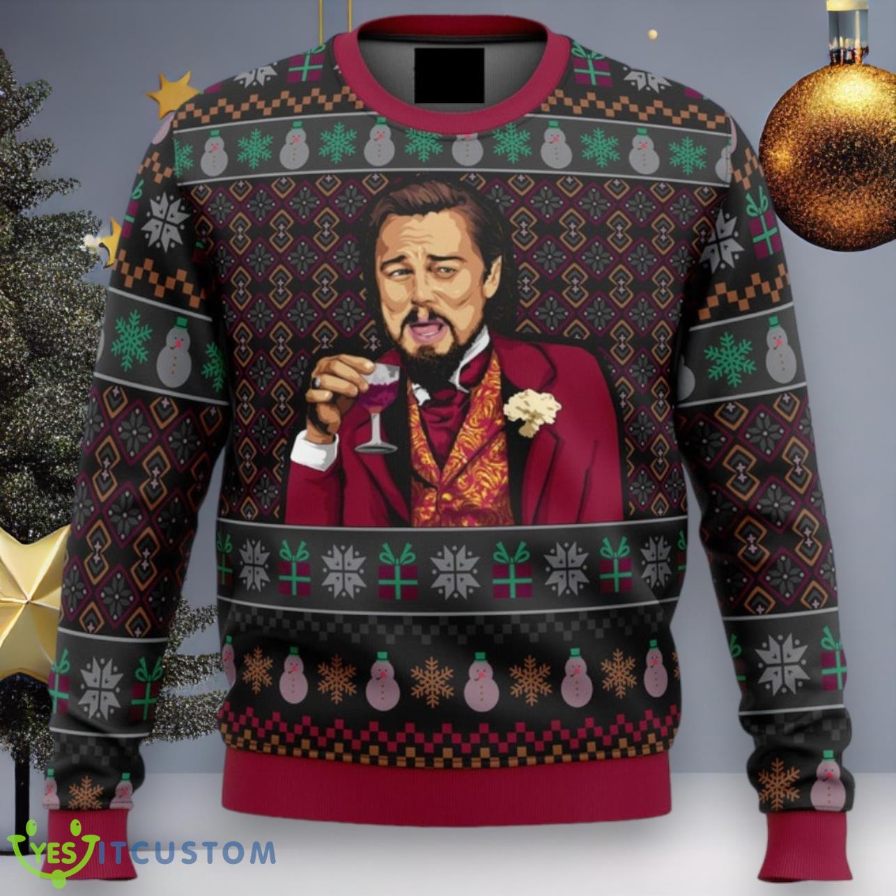 Laughing Leo Dicaprio Meme Ugly Christmas Sweater - YesItCustom